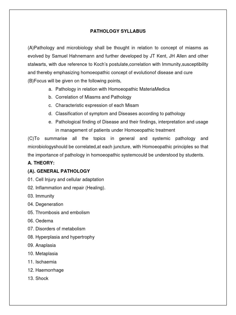 Pathology Syllabus II BHMS | PDF | Histopathology | Immune System