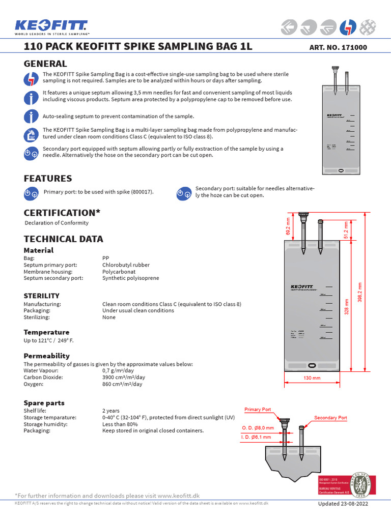 110 Pack Keofitt Spike Sampling Bag 1L: General | PDF | Industrial ...