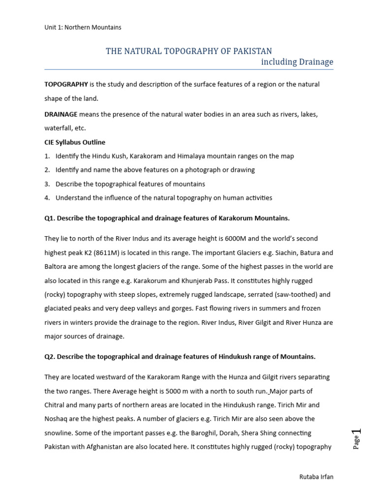 Unit 01 - Topography (Mountains Notes) | PDF | Earth Sciences ...