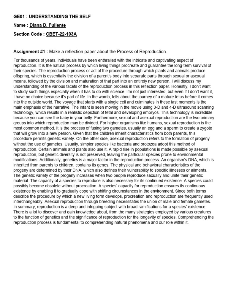 GE01 Assignments | PDF | Reproduction | Sexual Reproduction