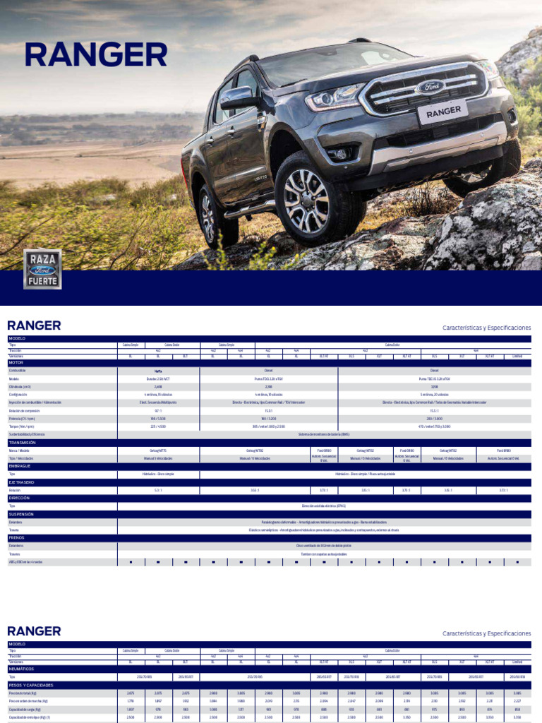 22012044ford Ranger 2022 Ficha Tecnica BAJA | PDF | Tracción en las ...