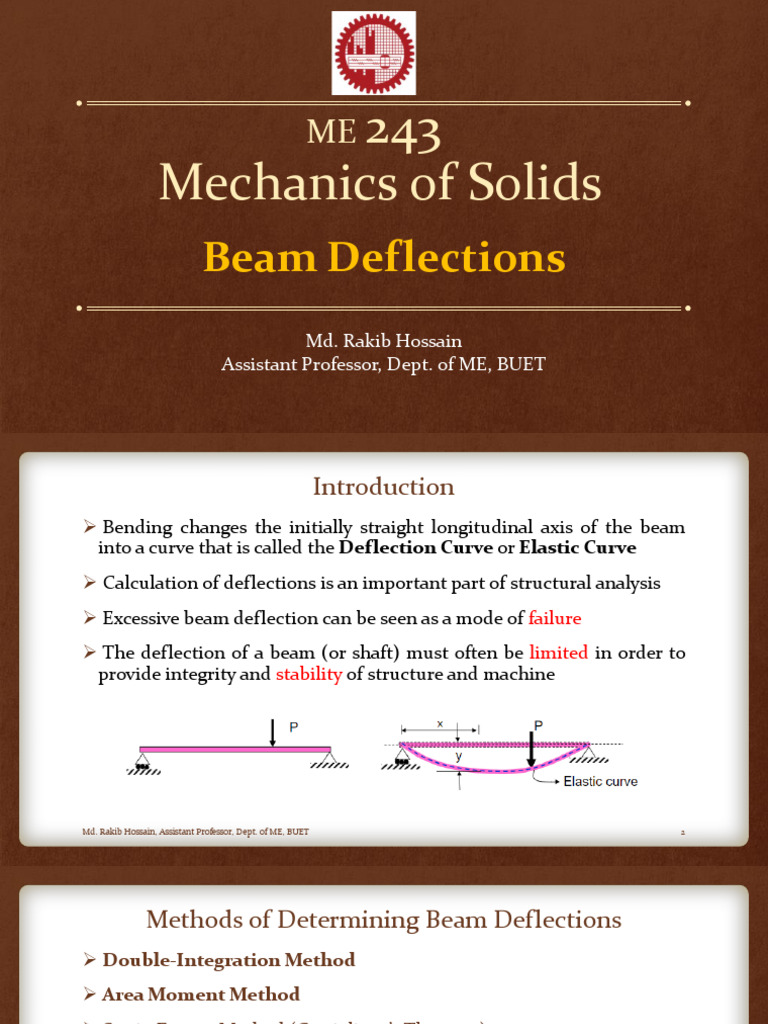 Lecture 12 - ME 243 - Beam Deflections | PDF | Beam (Structure) | Slope
