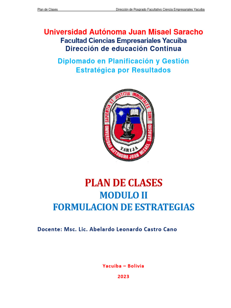 Plan de Clases Modulo II. Formulación de Estrategica 2023 | PDF | Planificación | Moodle