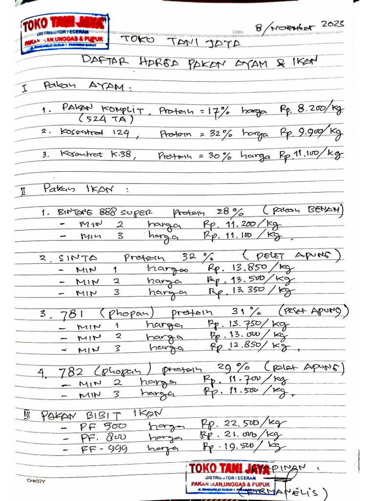 Harga Pakan | PDF