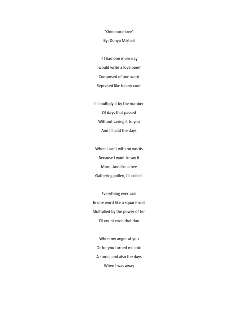 "Exponential Love Poem by Dunya Mikhail" | PDF | Art | Poetry