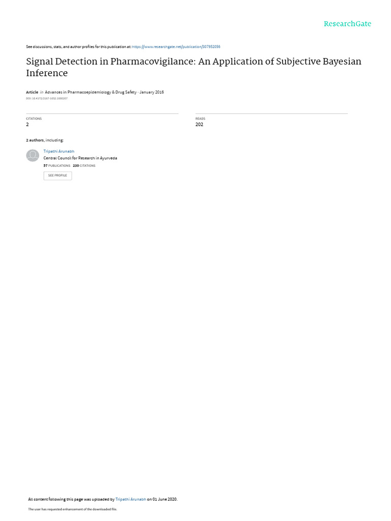 Signal Detection in Pharmacovigilance An Applicati | PDF | Statistical Inference | Bayesian ...