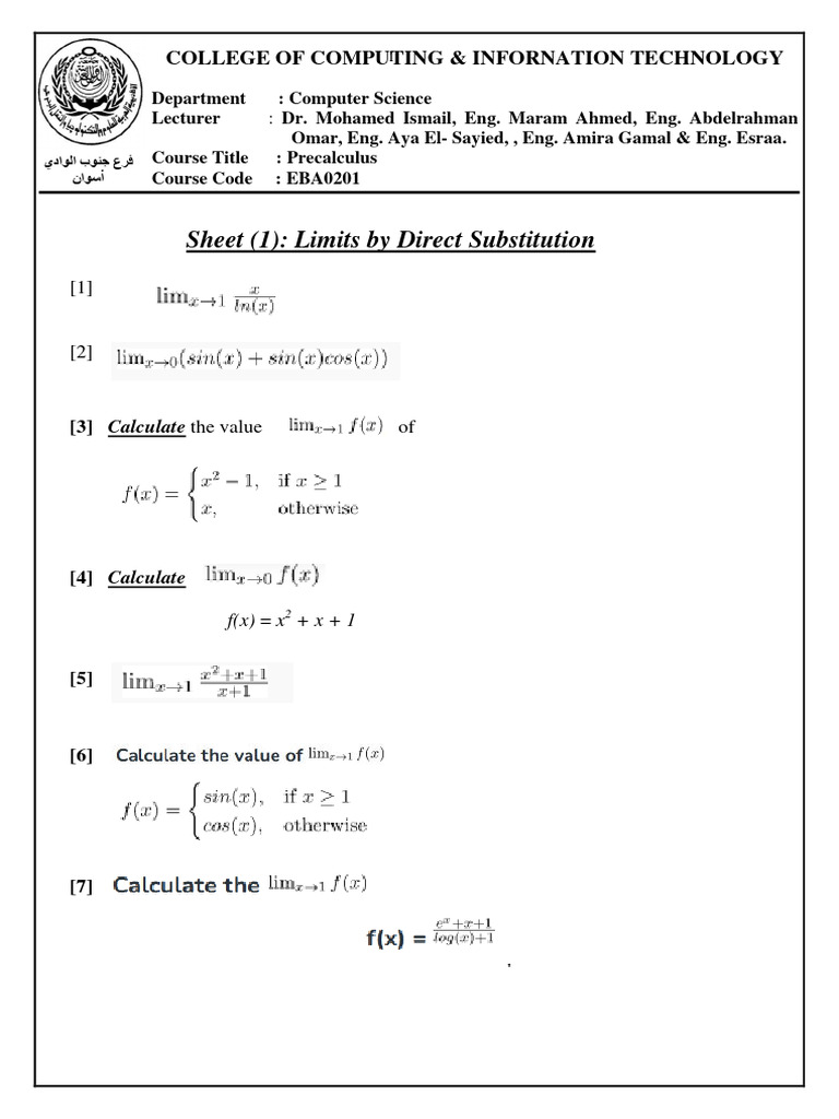 Precalculus Sheet | PDF