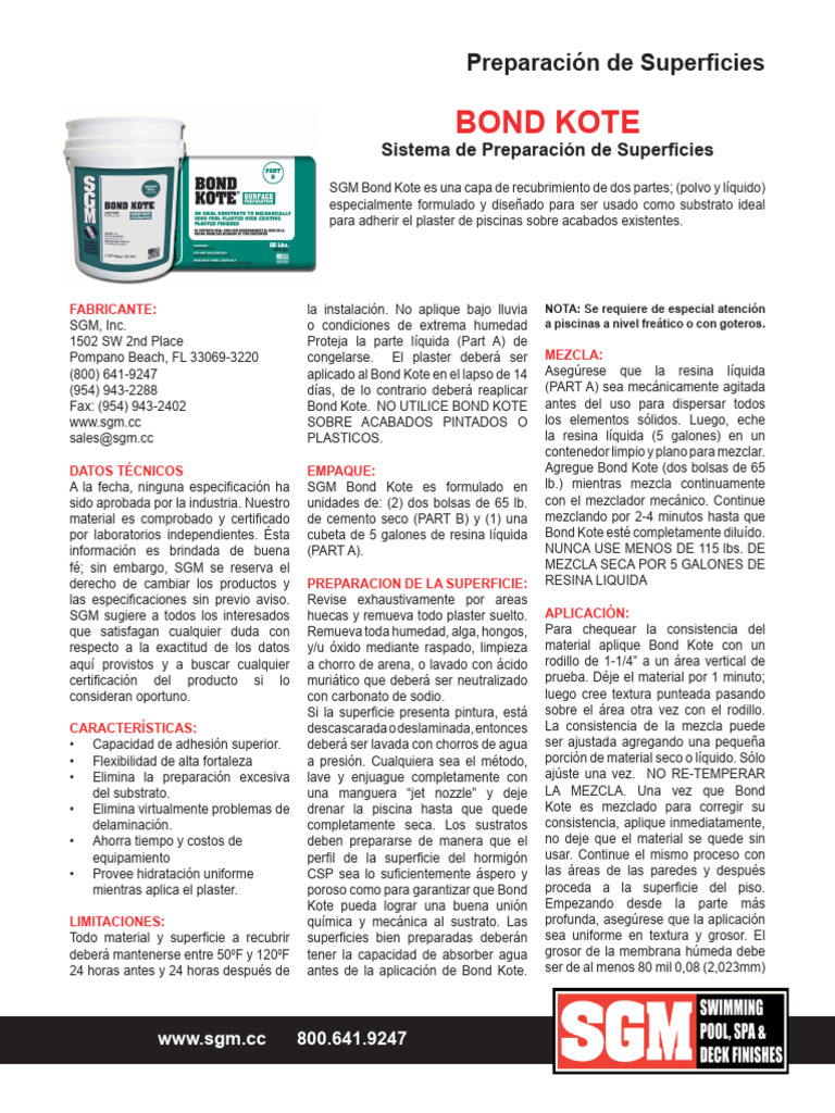 Preparación y Aplicación de Bond Kote | PDF | Agua | Materiales