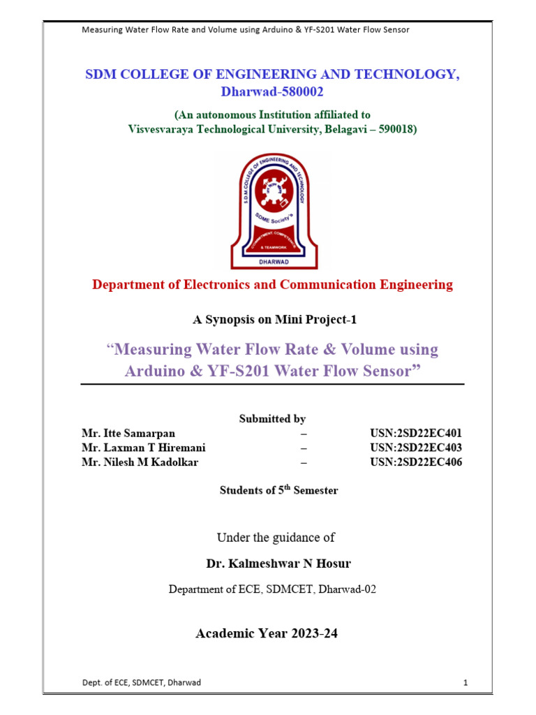 Minor Project-1 Synopsis | PDF | Flow Measurement | Arduino