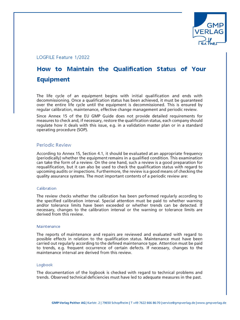 Maintaining GMP Equipment Qualification | PDF