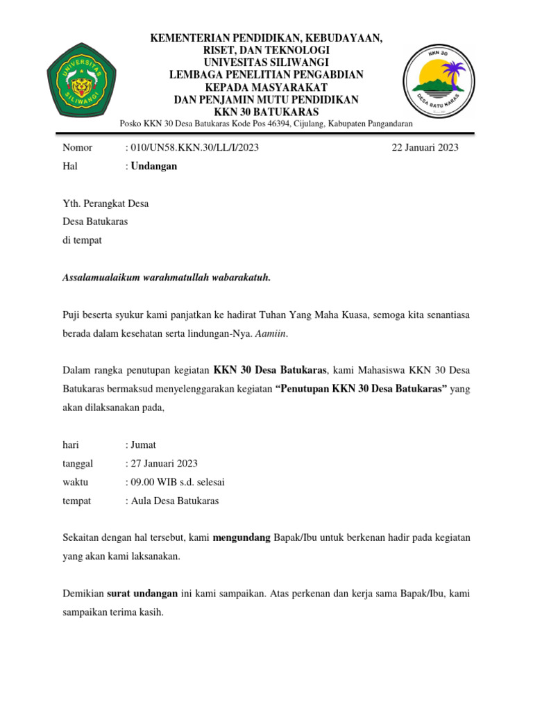 010 - Surat Undangan Penutupan KKN | PDF