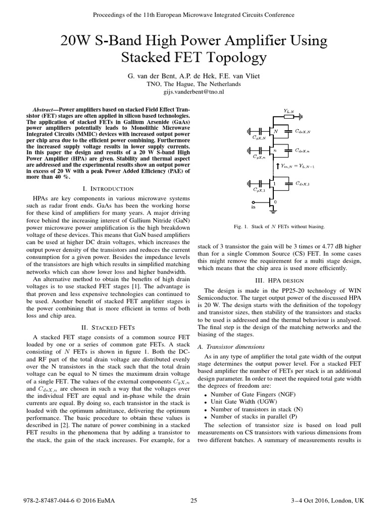 20W S-Band High Power Amplifier Using Stacked FET Topology | PDF ...