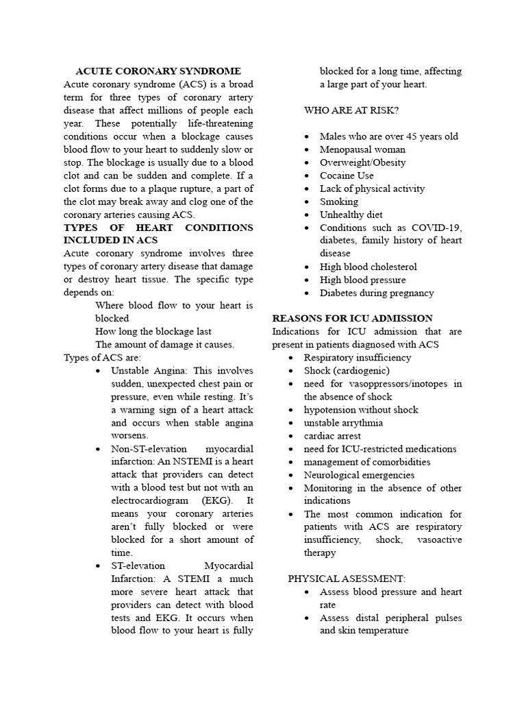 Acs Handout 2 | PDF | Myocardial Infarction | Heart