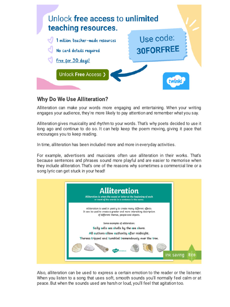 What Is Alliteration - Examples and Definition - Twinkl | PDF | Poetry