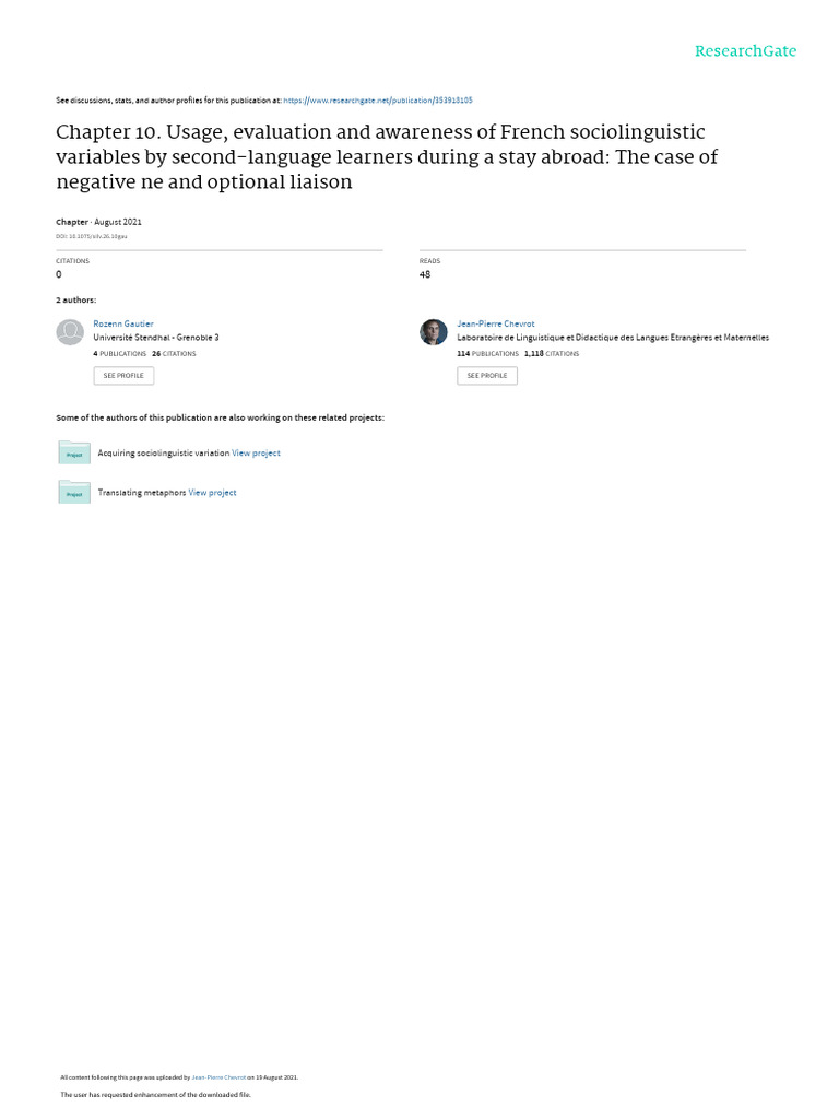 Usage, Evaluation and Awareness of French | PDF | Second Language | Sociolinguistics