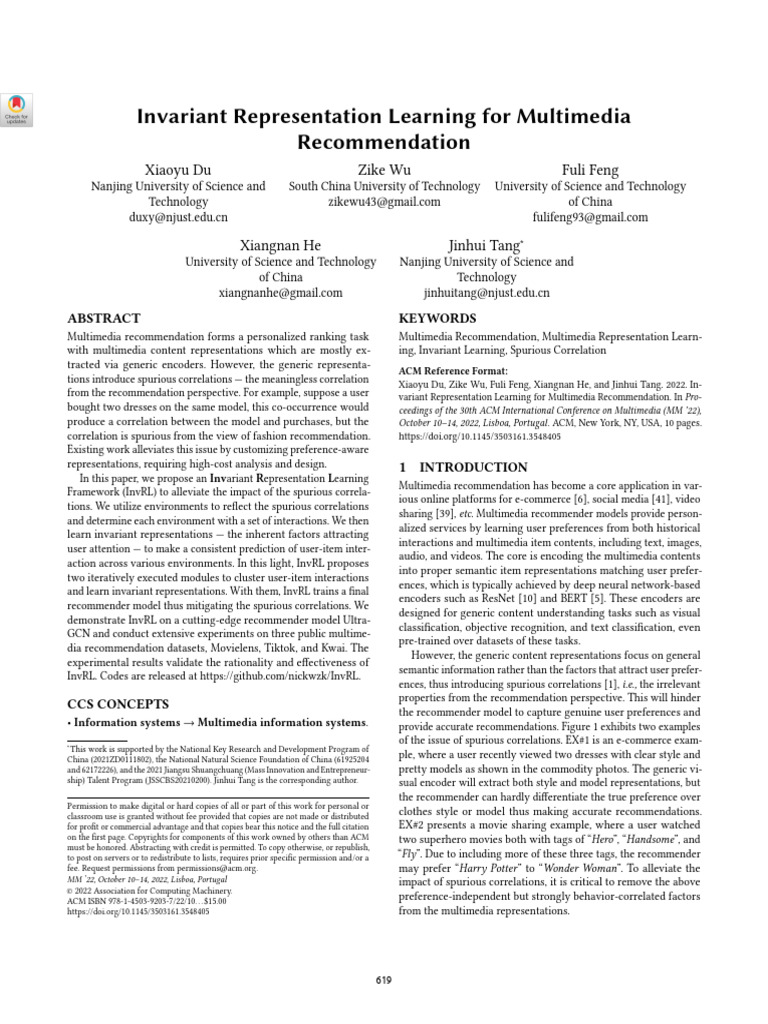 Invariant Representation Learning For Multimedia Recommendation Pdf