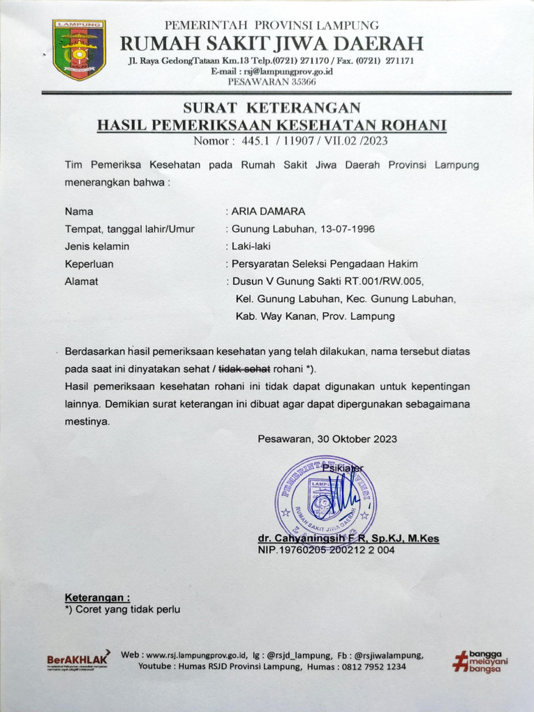 Suket Kesehatan Jiwa Aria | PDF