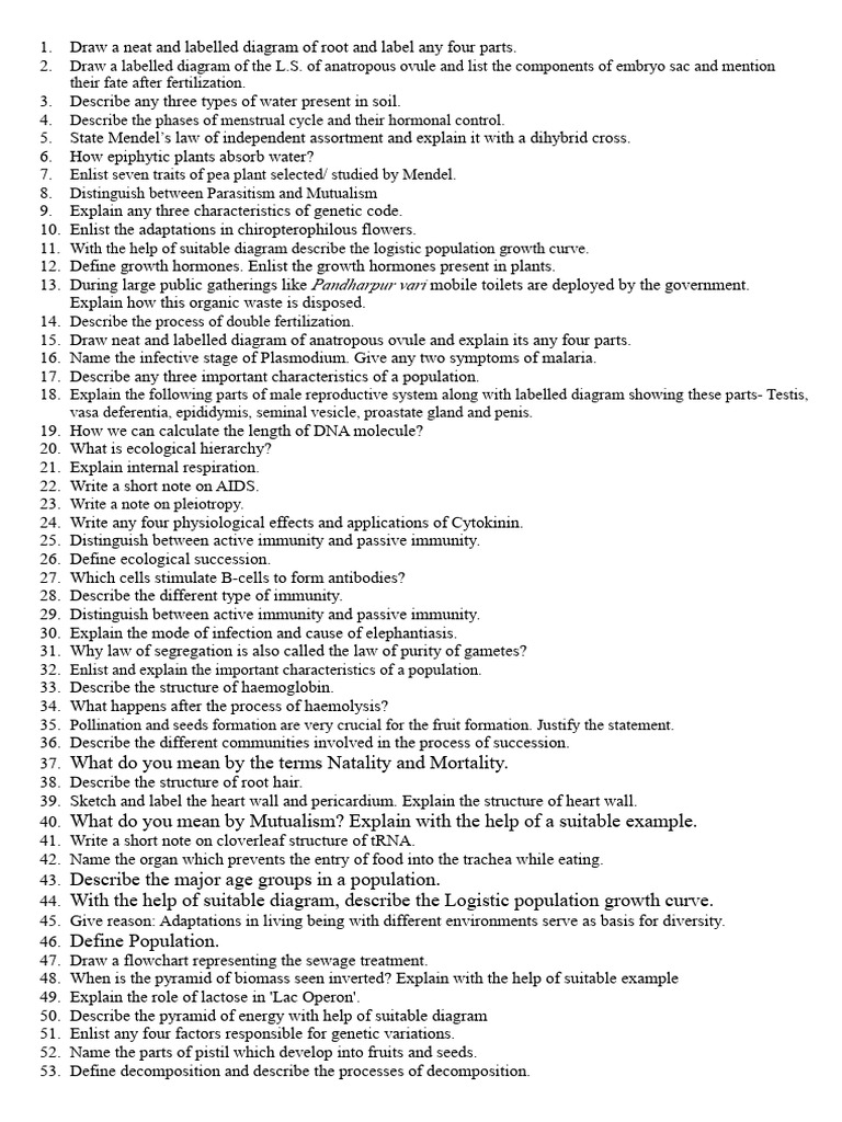 Biology Important Questions | PDF | Immune System | Plants