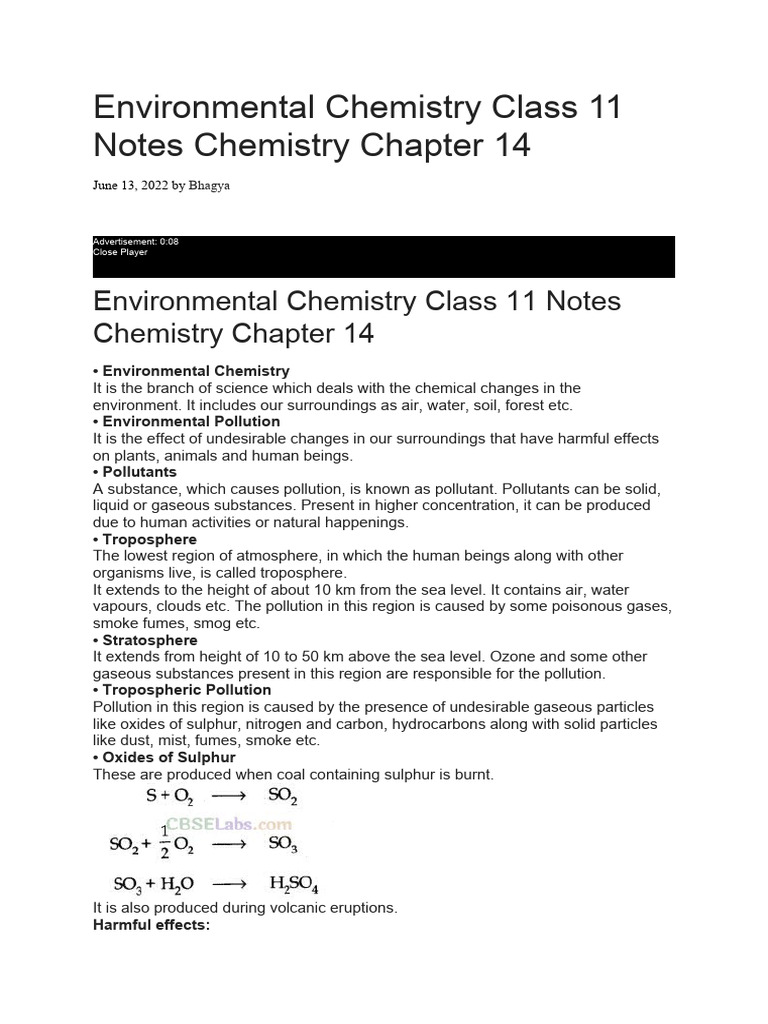 Environmental Chemistry Notes | PDF | Particulates | Smog