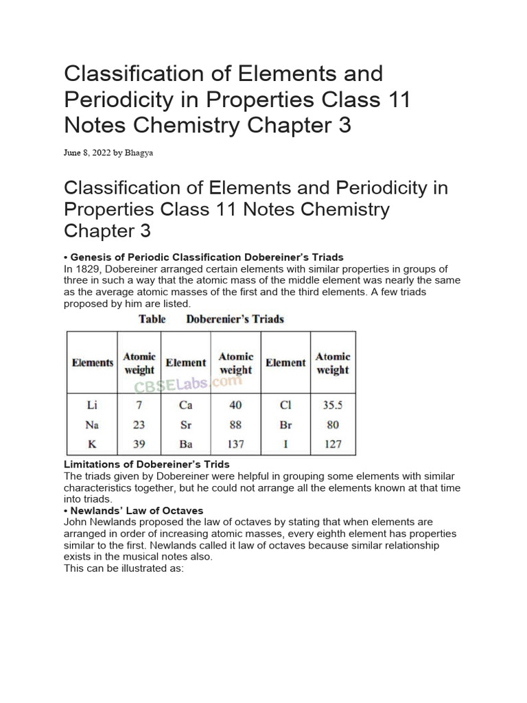 Classification of Elements in Chemistry | PDF | Ion | Periodic Table