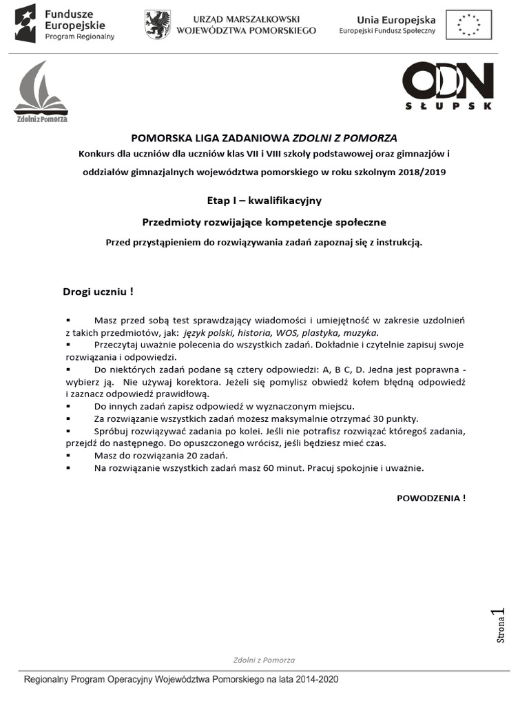 Kompetencje Arkusz Zadan Gim | PDF