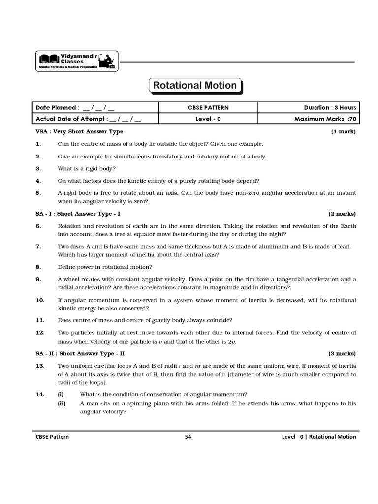 Rotation Workbook | PDF | Rotation Around A Fixed Axis | Torque