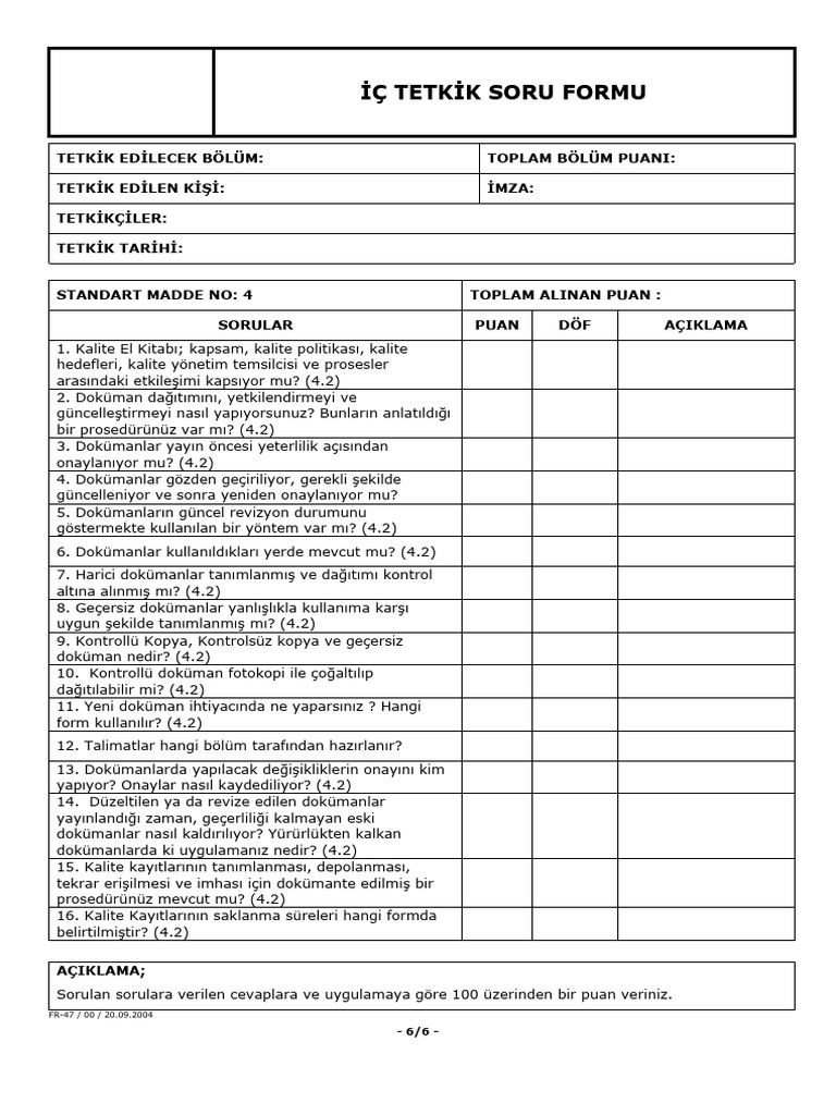 Ic Tetkik Soru Formu | PDF