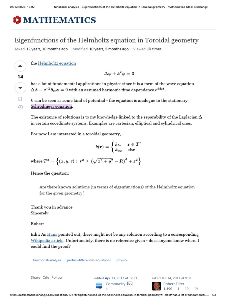 Functional Analysis - Eigenfunctions of The Helmholtz Equation in ...