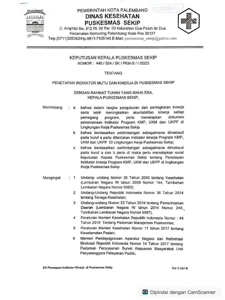 A. (R) .SK Kepala Puskesmas Tentang Indikator Dan Target Kinerja Pelayanan UKM Gizi | PDF