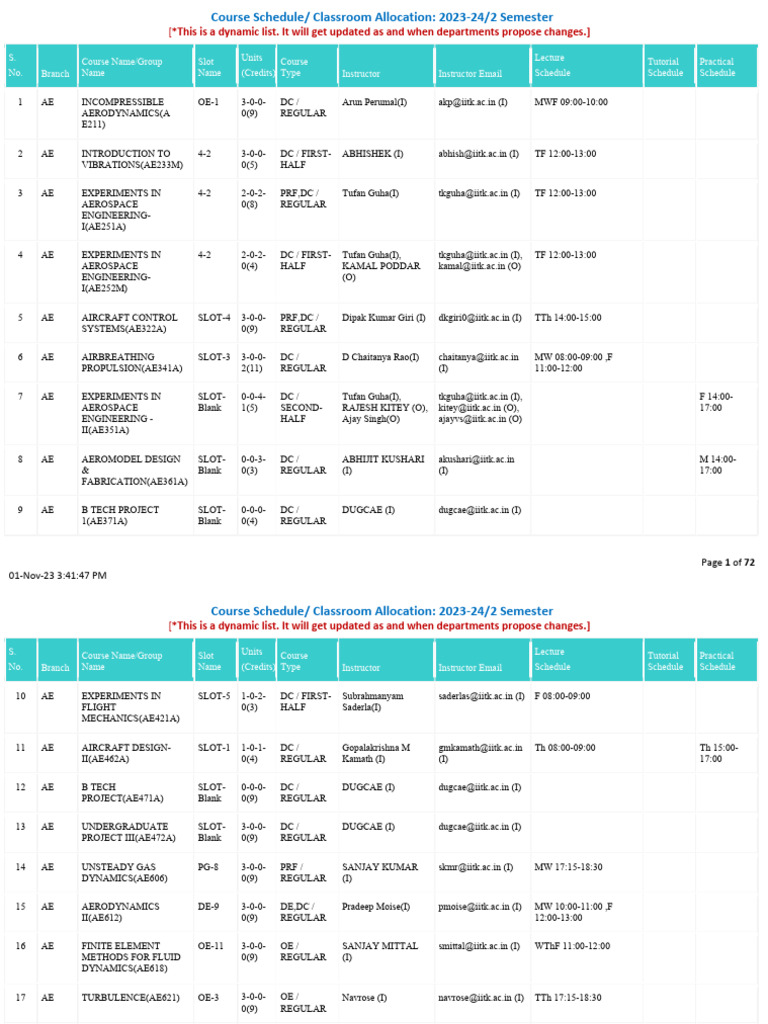 Course Schedule 2023-24-2 | PDF | Physical Sciences | Science