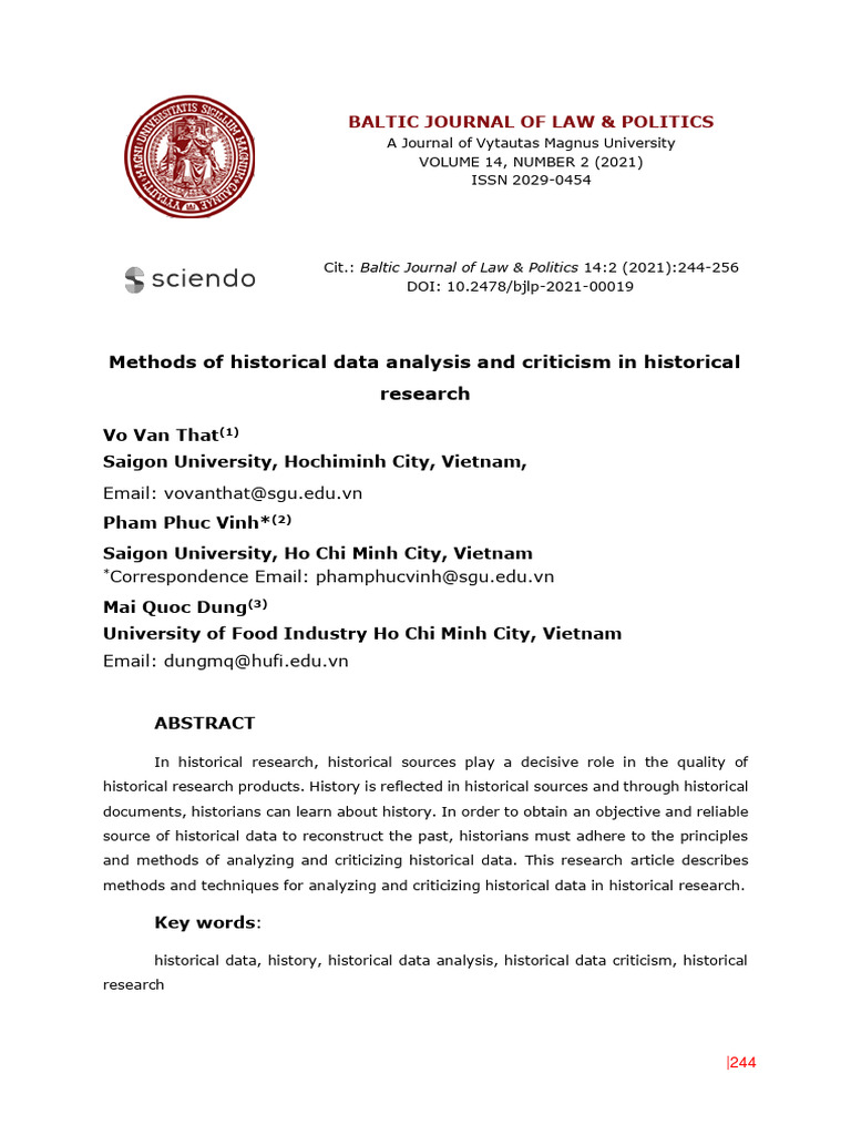 Methods of Analysis and Criticism of Historical Data in Historical Research (1) 1 | PDF ...
