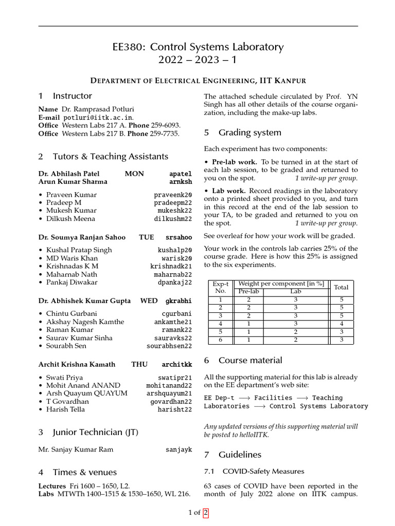 EE380 Control Systems Lab Guide 2022-23 | PDF | Laboratories