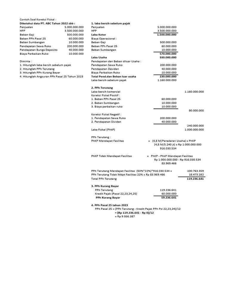 Contoh Soal Koreksi Fiskal 2022 | PDF | Pengelolaan Keuangan & Uang ...