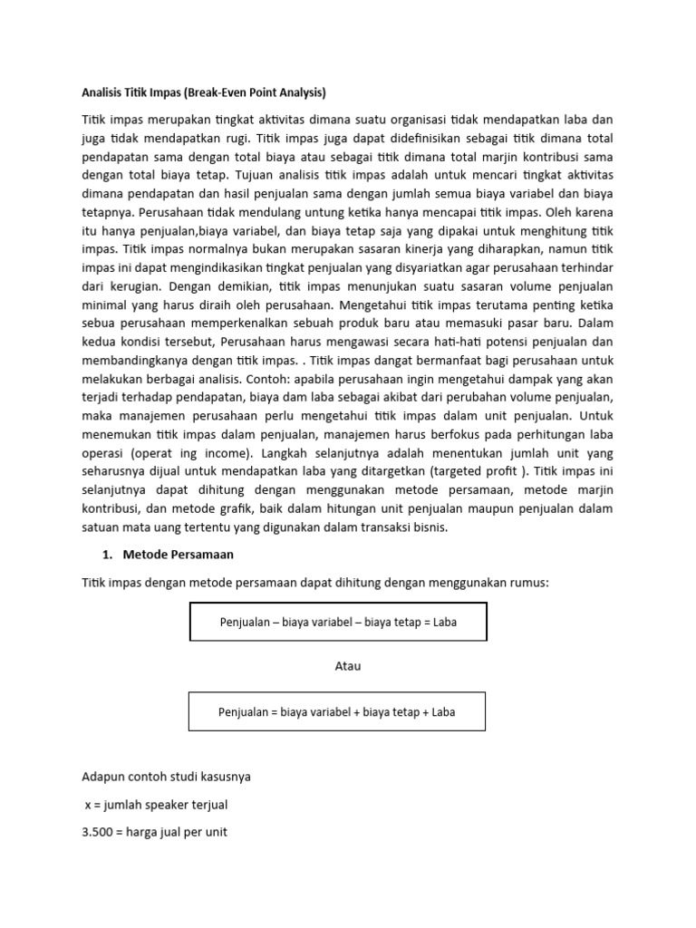 Analisis Titik Impas untuk Perusahaan | PDF | Pengelolaan Keuangan & Uang