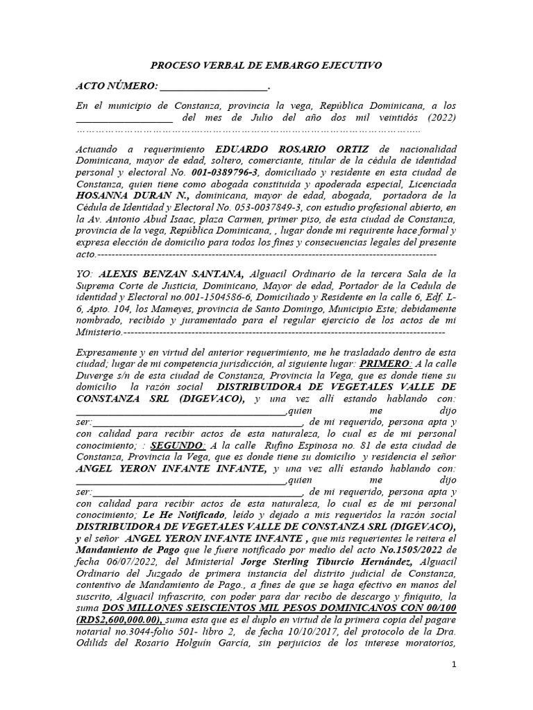 Proceso de Embargo | PDF | República Dominicana | Justicia