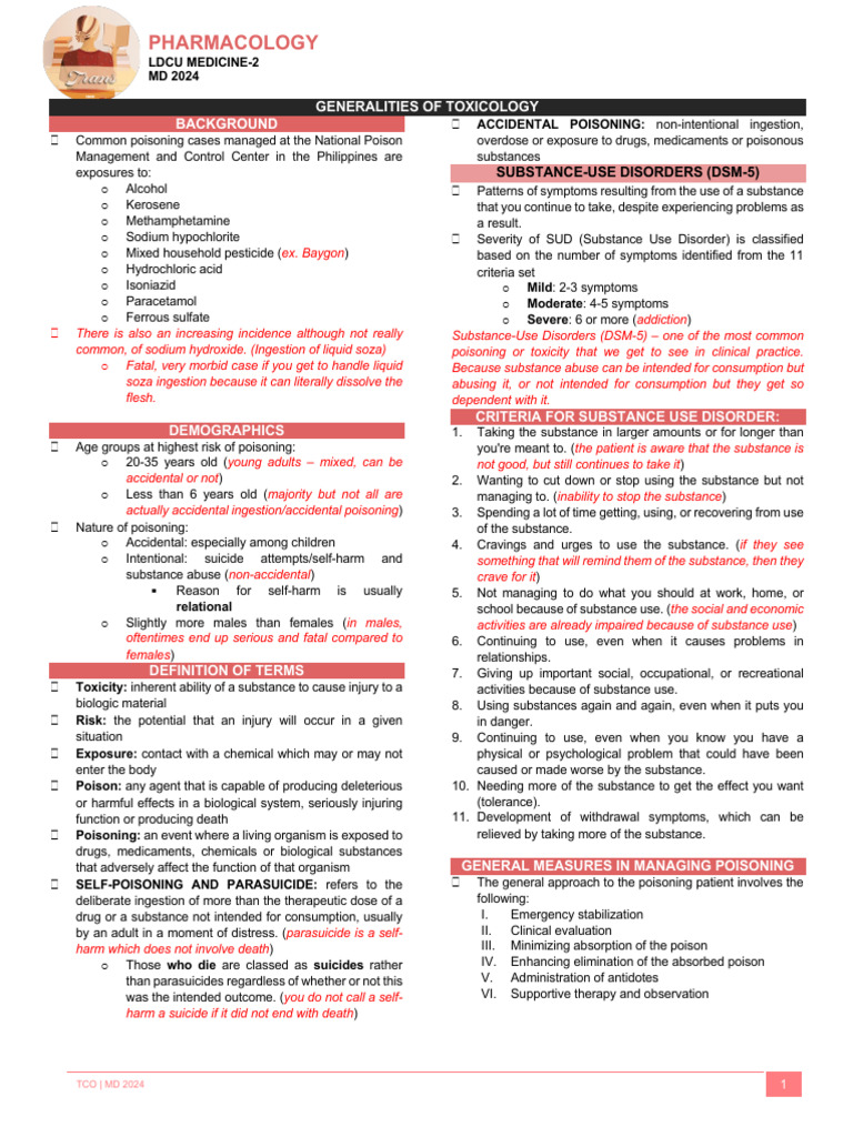 (MD2024) Pcol - General Toxicologies | PDF | Substance Use Disorder | Clinical Medicine