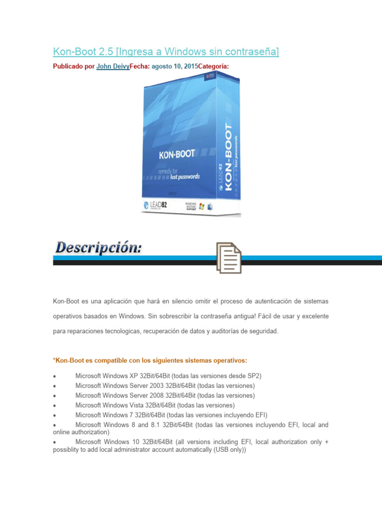 Kon-Boot 2.5 (Ingresa A Windows Sin Contraseña) | PDF