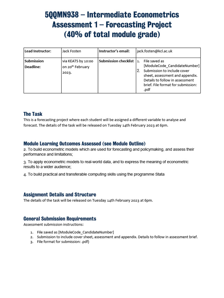 Intermediate Econometrics Forecasting Project Pdf Econometrics