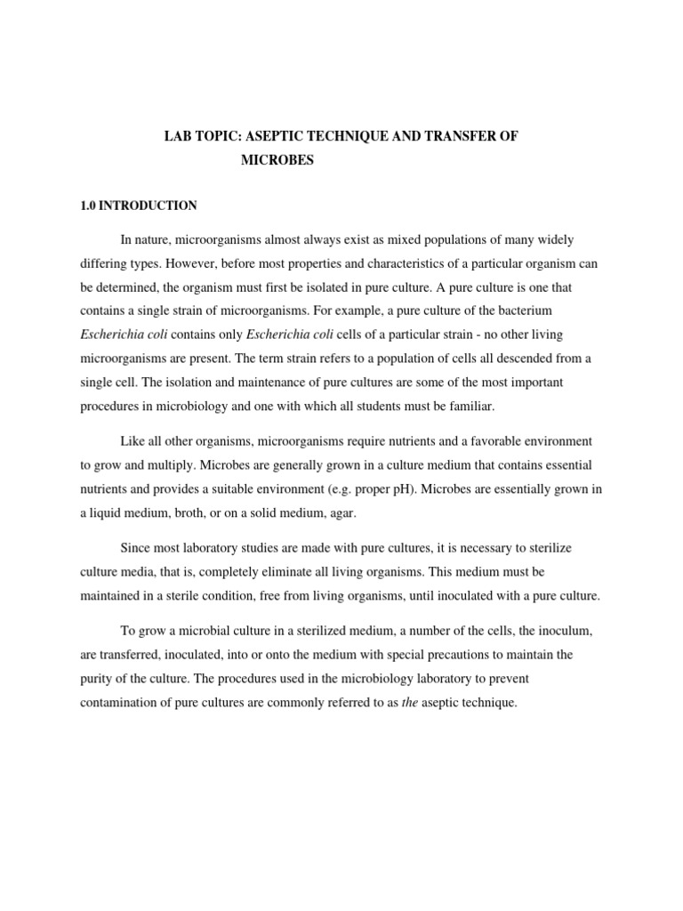 Aseptic Technique Lab Report | PDF | Growth Medium | Laboratory Techniques