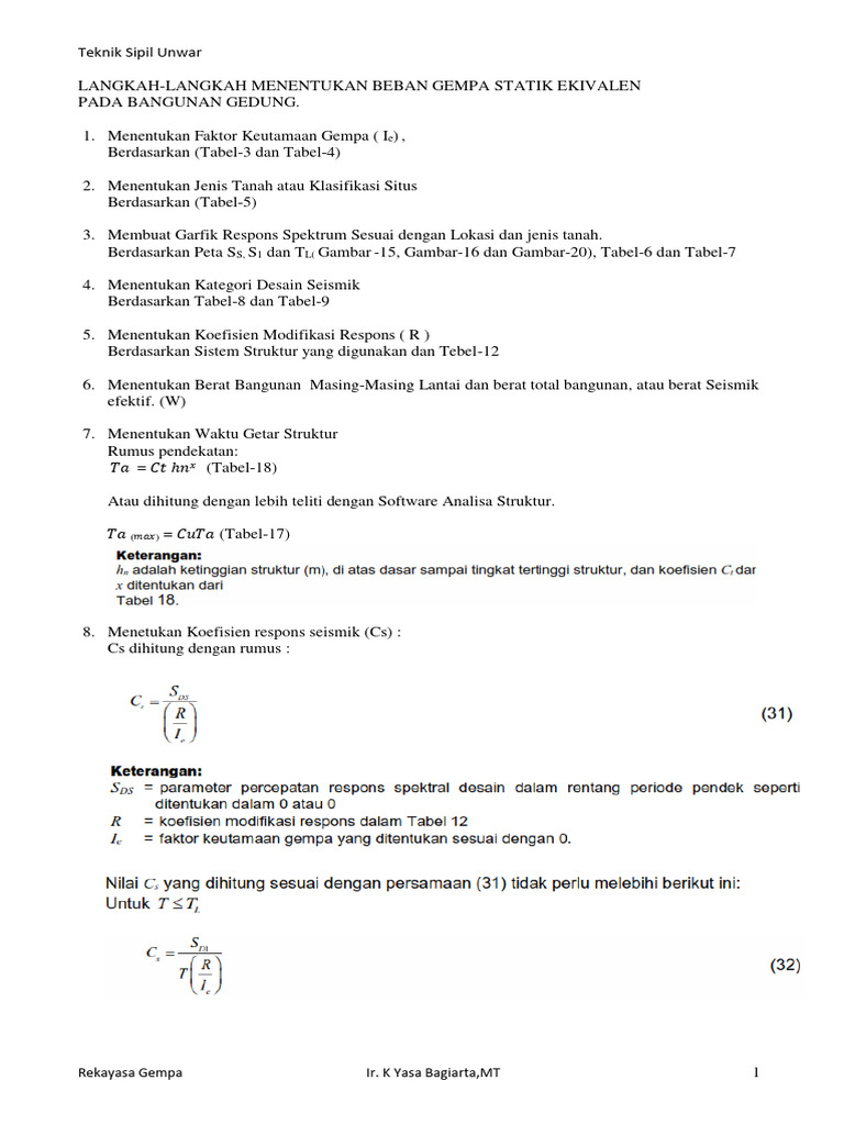 Cara Perhitungan Beban Gempa | PDF