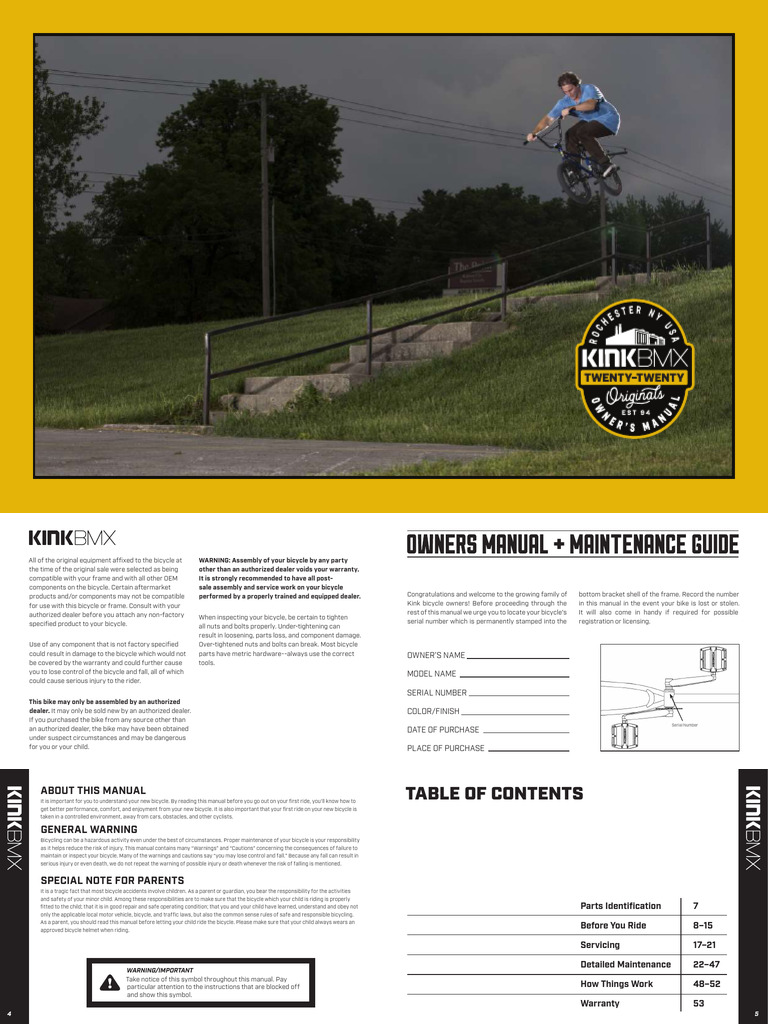 Kink BMX Bike Owners Manual | PDF | Tire | Vehicles