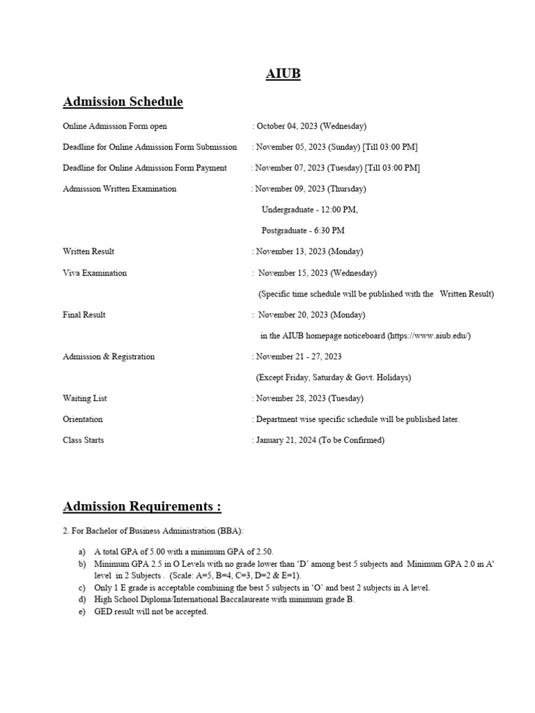 AIUB Admission Requirements | Download Free PDF | University And ...
