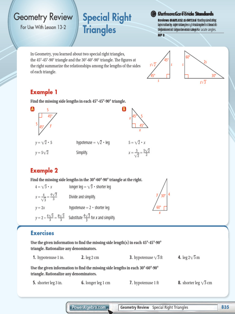 Pearson - Algebra2 - Special Right Triangles | PDF | Triangle ...