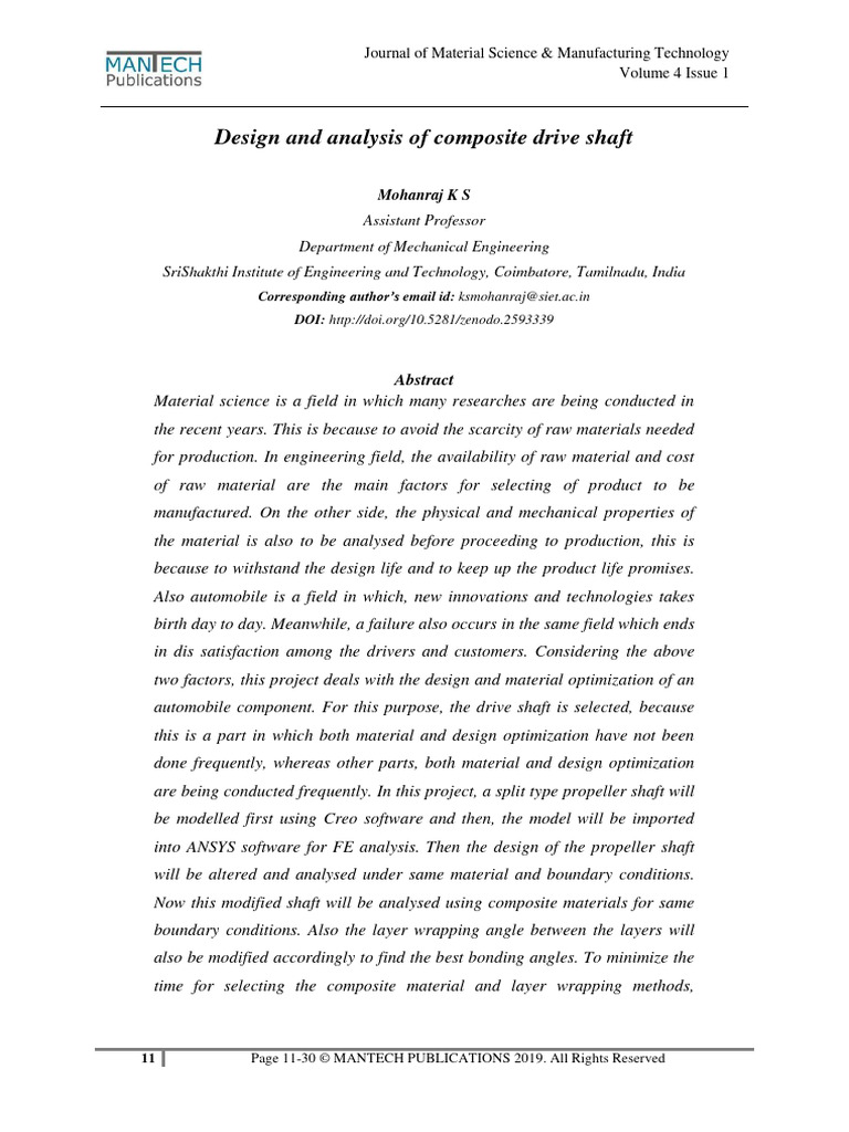 Design and Analysis of Composite Drive Shaft | PDF | Axle | Materials ...