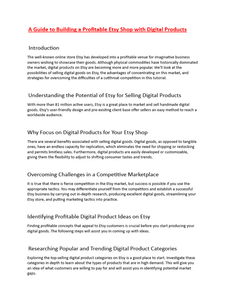 A Guide To Building A Profitable Etsy Shop With Digital Products | PDF ...