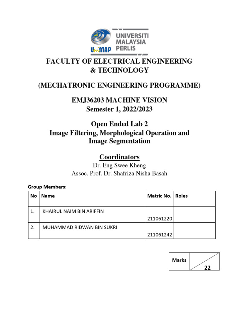 EMJ36203 Lab 2-30122022 | PDF | Image Segmentation | Telecommunications Engineering