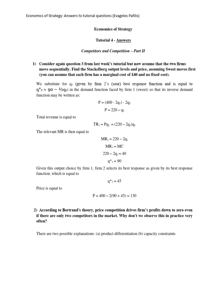 Economics Strategy Tutorial | PDF | Profit (Economics) | Demand