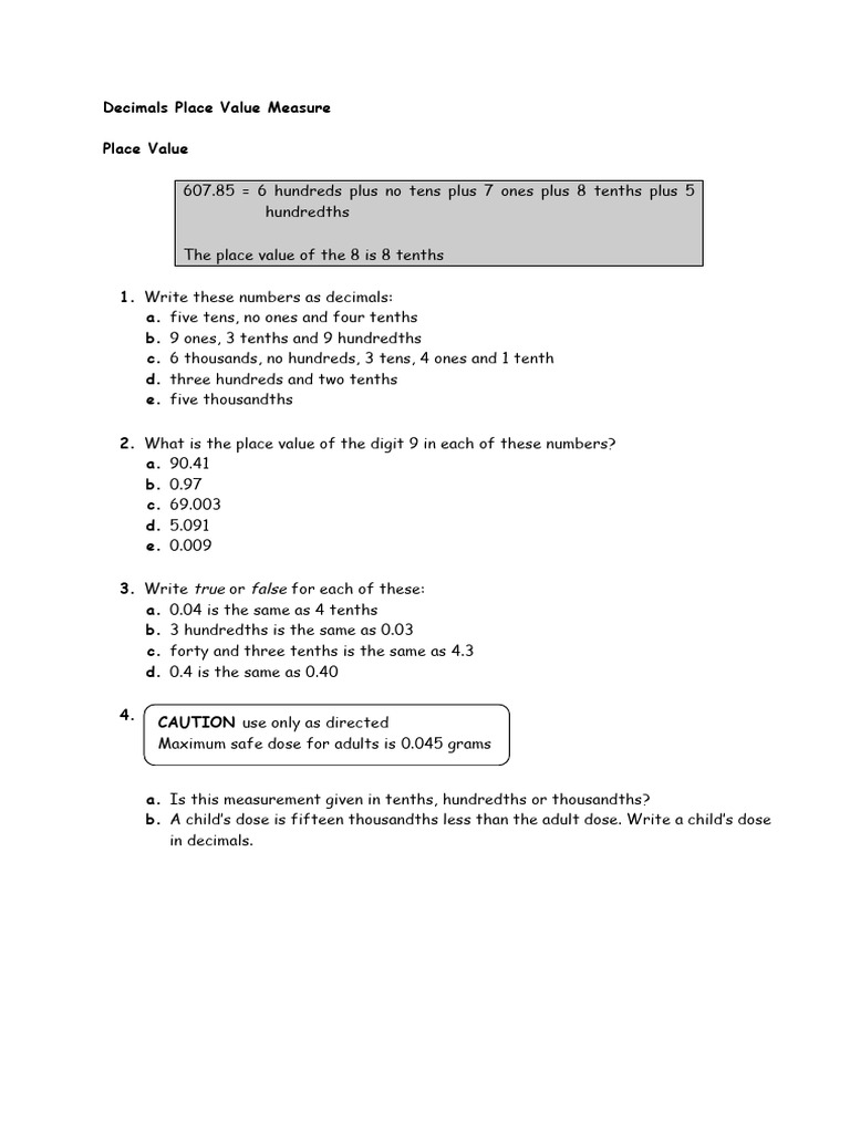 Understanding Decimal Place Value | PDF