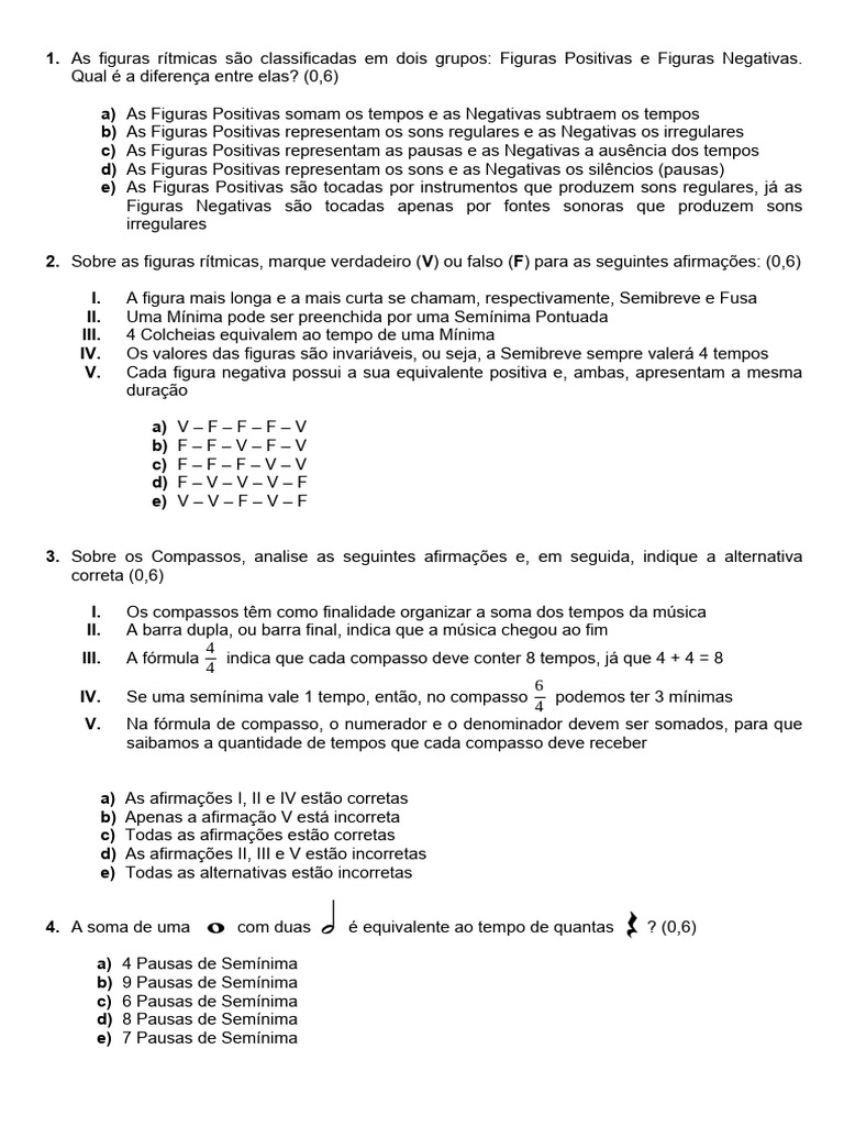 Figuras Rítmicas: Positivas e Negativas | PDF | Ritmo e métrica ...