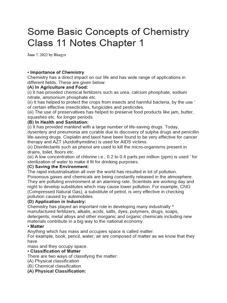 Class 11 Chemistry Chapter 1 Notes | PDF | Stoichiometry | Mixture